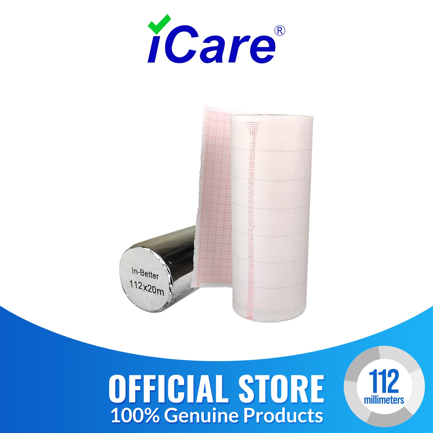 iCare® ECG Paper Rolls 112mm x 20m compatible with 1106g & 1106L ECG D ...