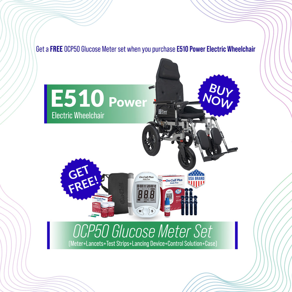iCare® E510 Power New Model Reclinable Electric Wheelchair(100kg Load ...