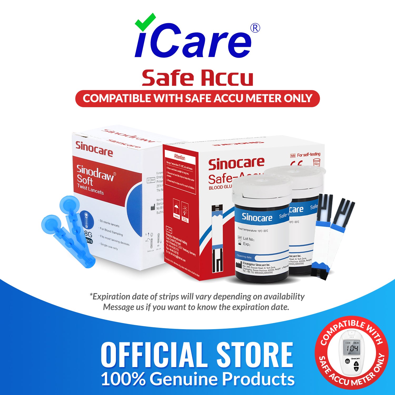iCare® Safe Accu Glucose Test Strips & Lancets COMPATIBLE WITH SAFE AC ...