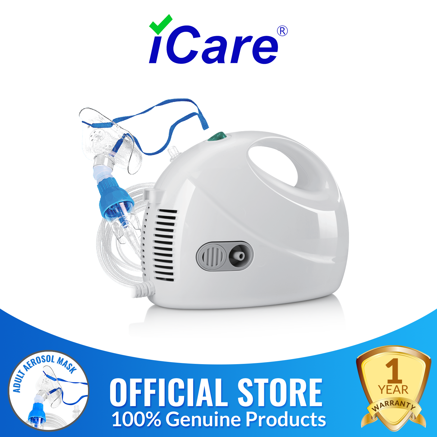 iCare N33 AeroCare Compressor Nebulizer with Adult-Size Mask Nebulizer ...