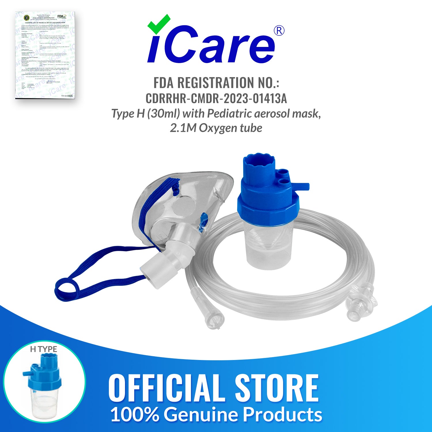 iCare® NM06-002HC Nebulizer Kit (High Capacity 30mL) with Pediatric Ae ...