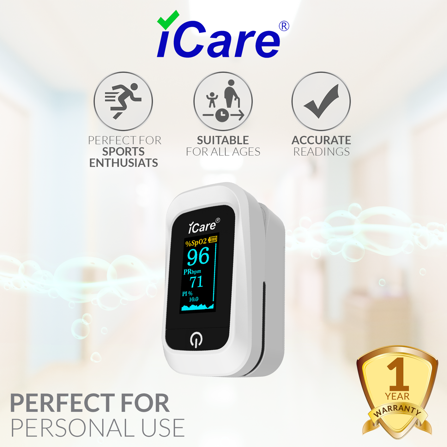 iCare® OX001 Fingertip Pulse Oximeter, (SpO2)Blood Oxygen Saturation M ...